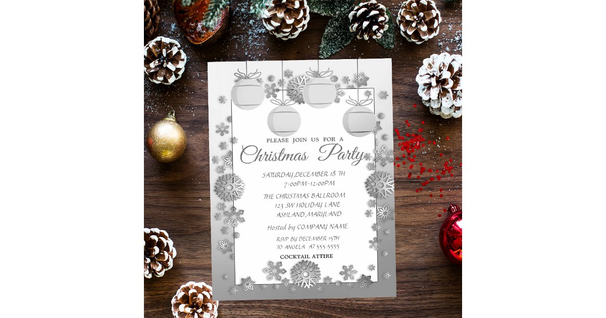 Christmas Balls,Silver Corporate Christmas Party Invitation | Zazzle