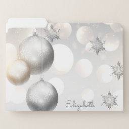 Christmas Balls, Silver Snowflakes File Folder | Zazzle