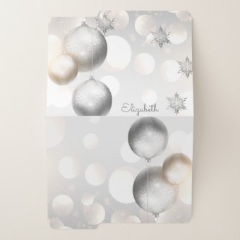 Christmas Balls, Silver Snowflakes File Folder | Zazzle
