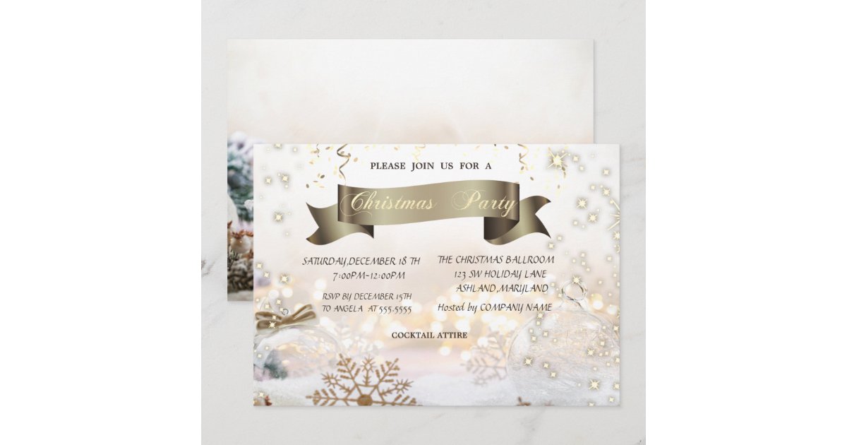 Christmas Balls Snowflakes Christmas Party Invitation | Zazzle