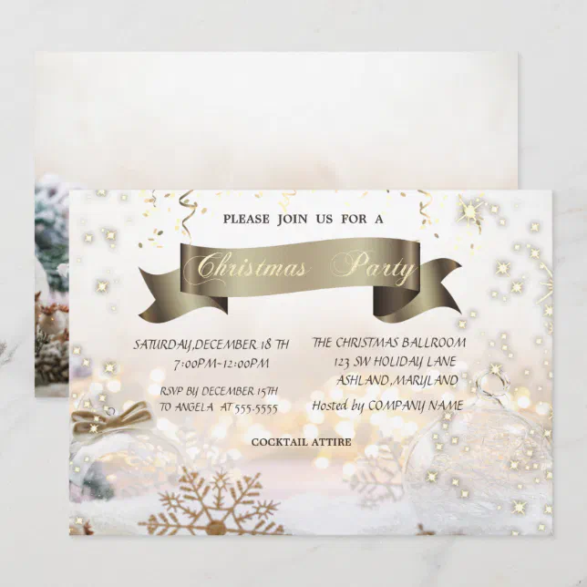 Christmas Balls Snowflakes Christmas Party Invitation | Zazzle