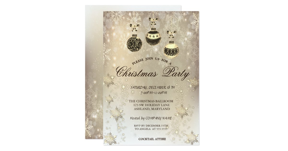 Christmas Balls, Snowflakes Company Party Invitation | Zazzle.com