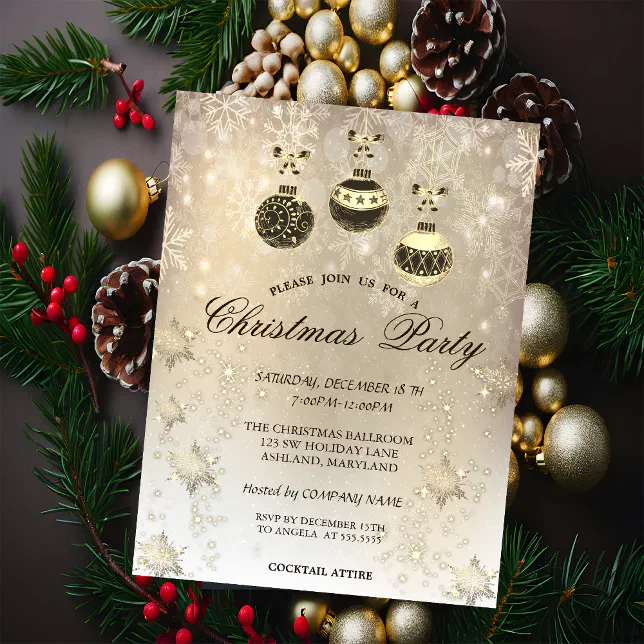 Christmas Balls, Snowflakes Company Party Invitation | Zazzle