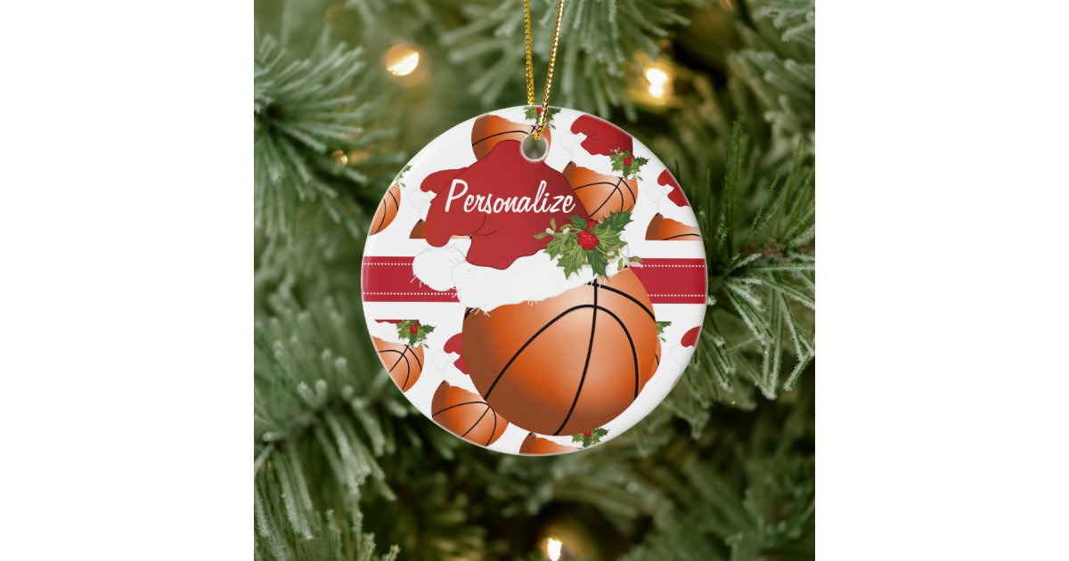 Christmas Basketball Personalize Ornament | Zazzle