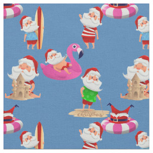 xmas beach santa claus fabric | Zazzle