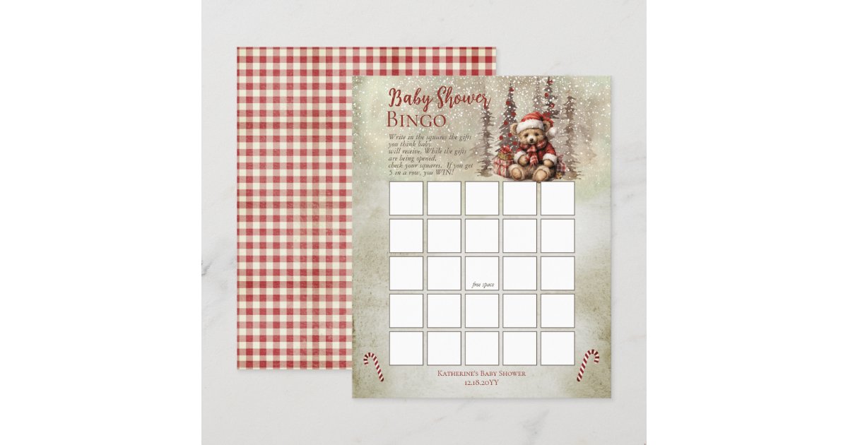 Christmas Bear Bearly Wait Boy Baby Shower Bingo | Zazzle