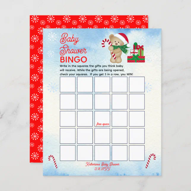 Christmas Bear Bearly Wait Boy Baby Shower Bingo | Zazzle