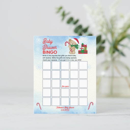 Christmas Bear Bearly Wait Boy Baby Shower Bingo | Zazzle