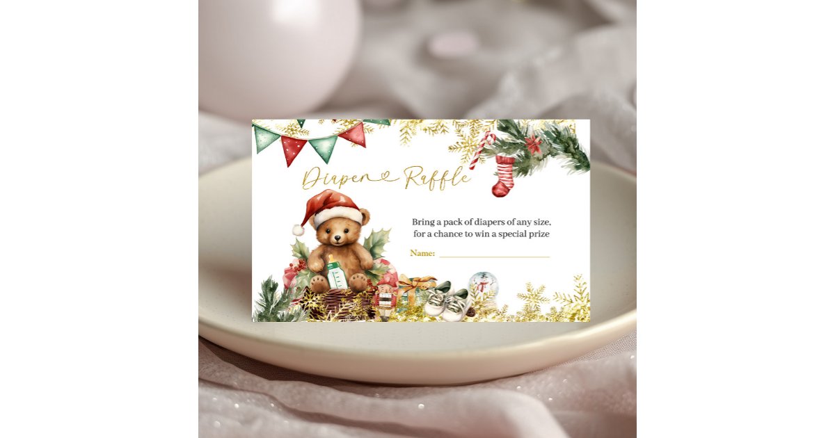 Christmas Bear Santa Boy Diaper Raffle Enclosure Card | Zazzle
