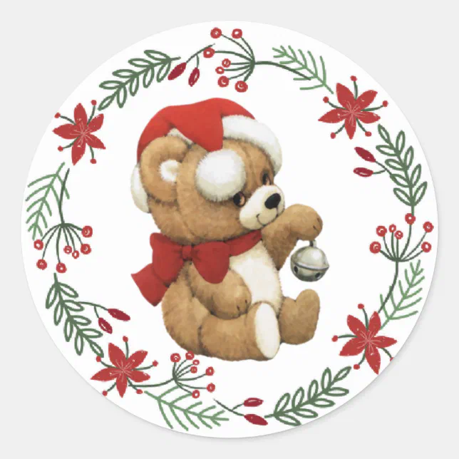 Christmas Bear With Bell Sticker | Zazzle