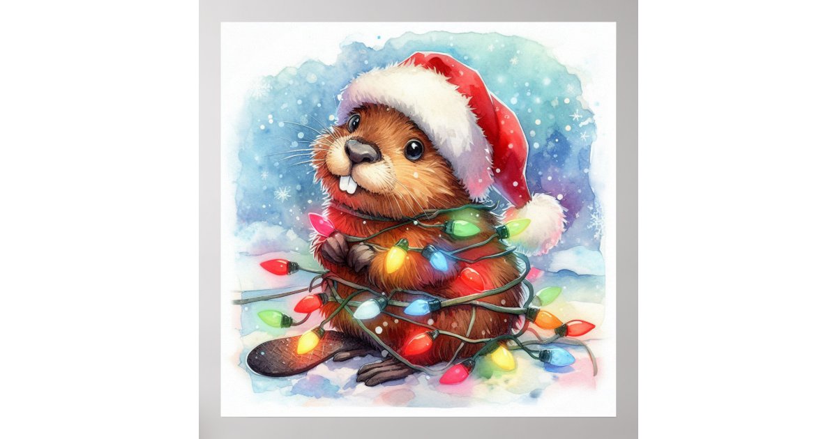 Christmas Beaver Poster | Zazzle