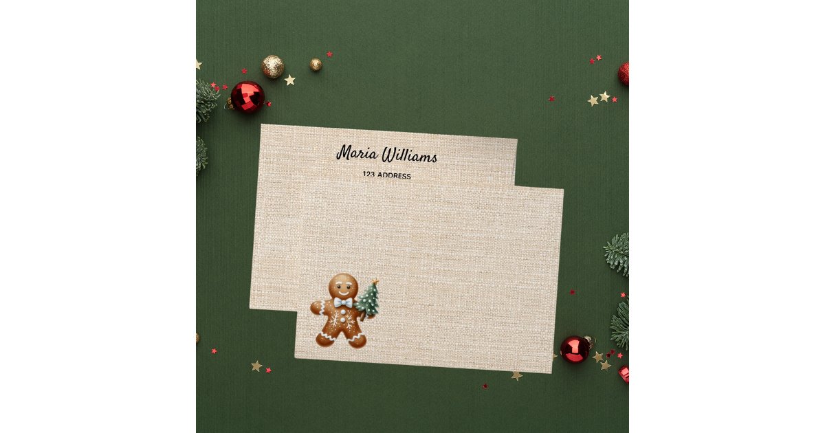 Christmas beige burlap gingerbread return address envelope | Zazzle
