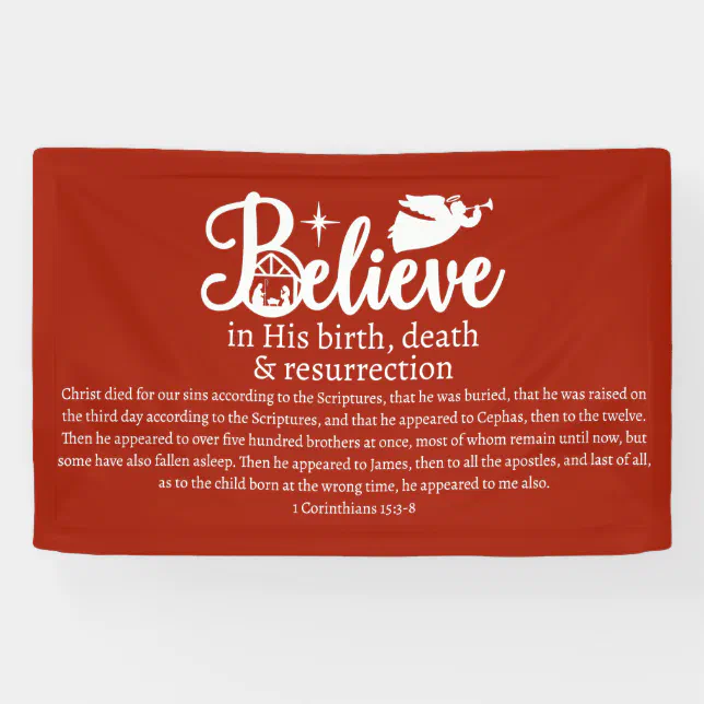 Christmas Believe In Jesus Nativity Red White Banner | Zazzle