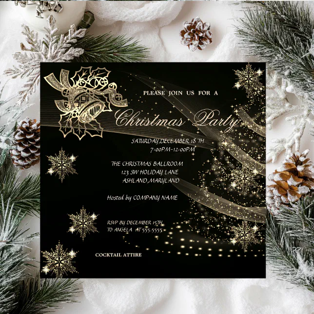 Christmas Bell,Snowflakes,Tree ,Company Party Invitation | Zazzle