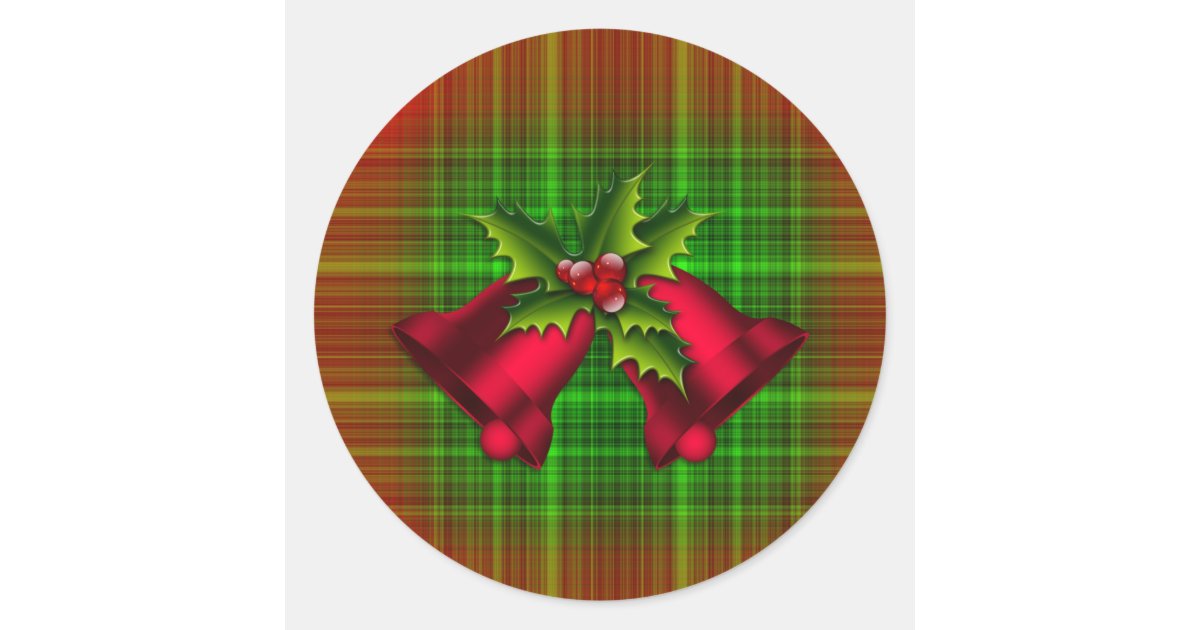 Christmas Bells and Holly Classic Round Sticker | Zazzle