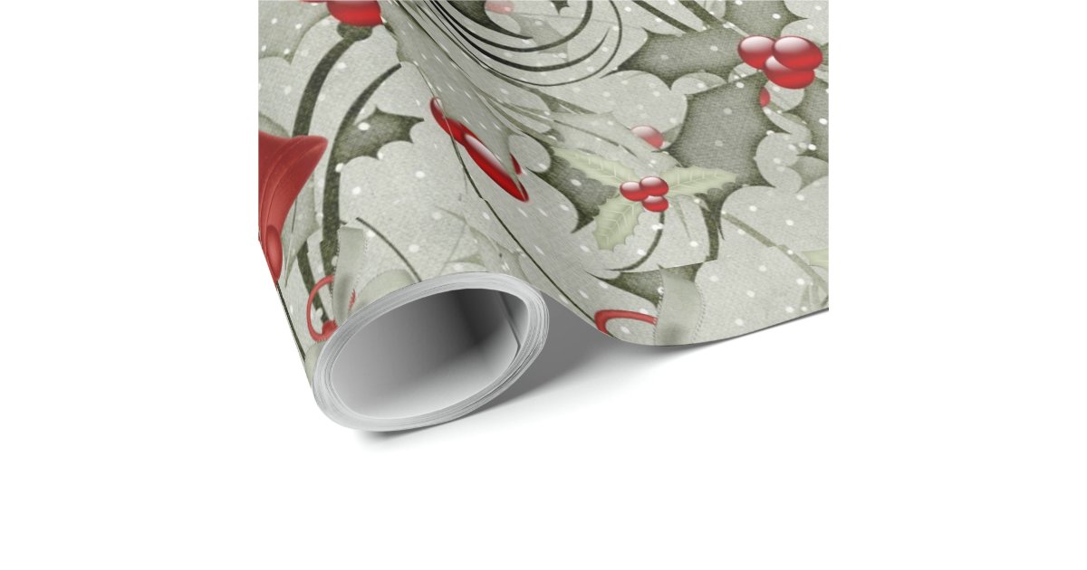 Christmas Bells and Holly Wrapping Paper | Zazzle