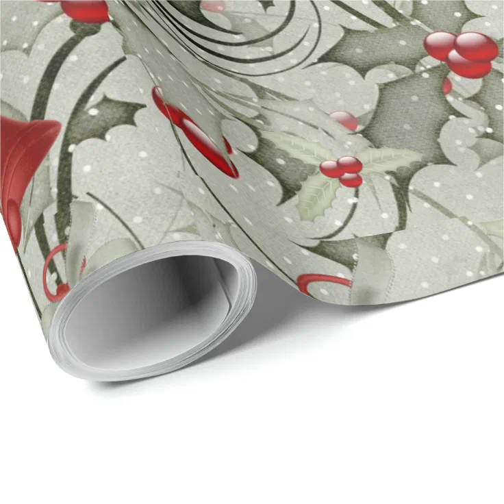Christmas Bells and Holly Wrapping Paper | Zazzle