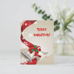 Christmas Bells And Ribbons Postcard | Zazzle