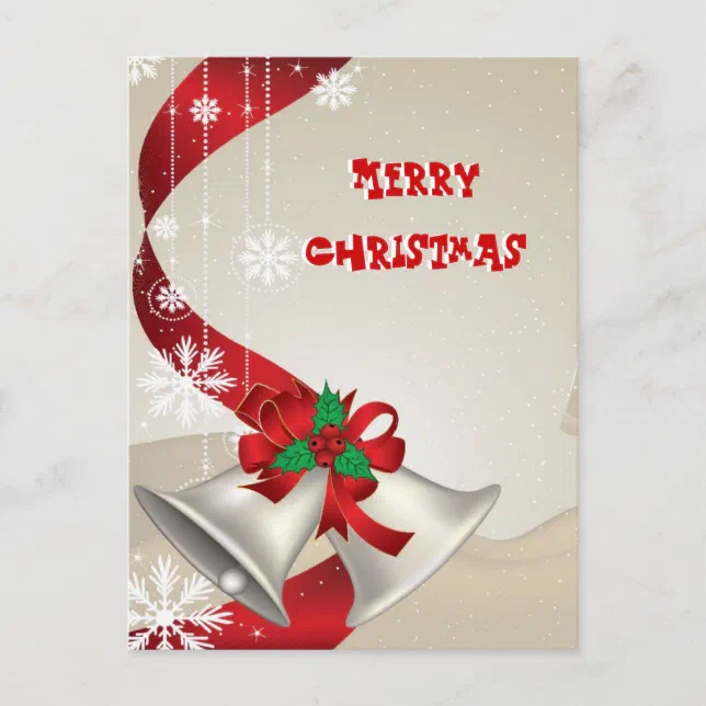 Christmas Bells And Ribbons Postcard | Zazzle