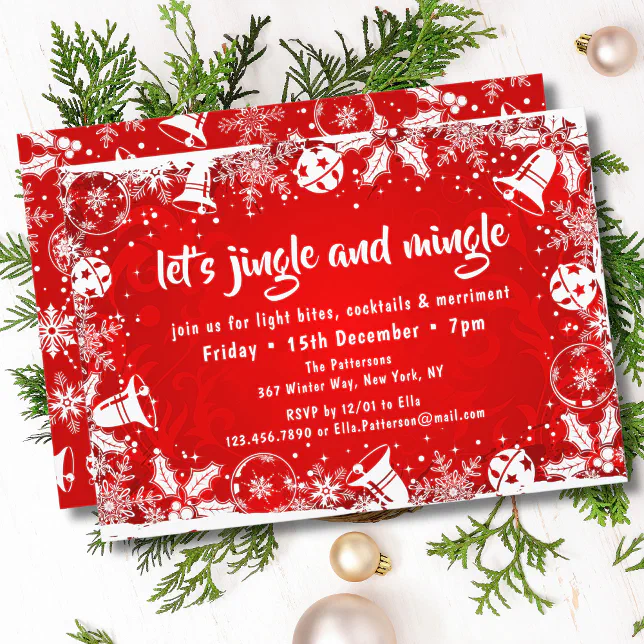 Christmas Bells Jingle and Mingle Christmas Party Invitation | Zazzle