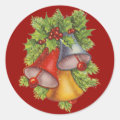 Christmas Bells on Blue Classic Round Sticker | Zazzle