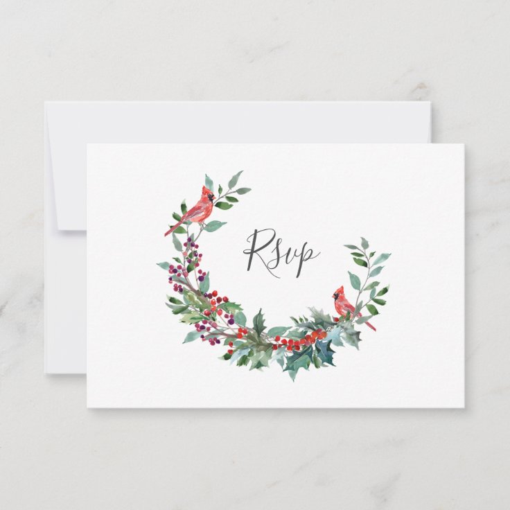 Christmas Berries | Holiday Wedding Meal Choice RSVP Card | Zazzle