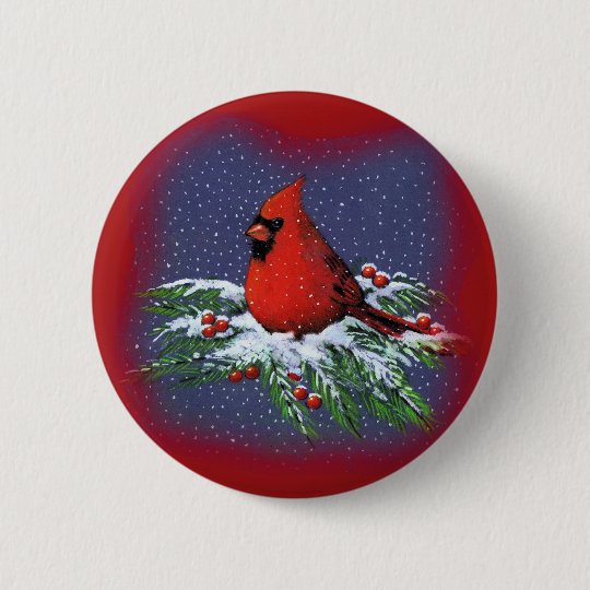 CHRISTMAS BIRD: CARDINAL: ART BUTTON | Zazzle.com