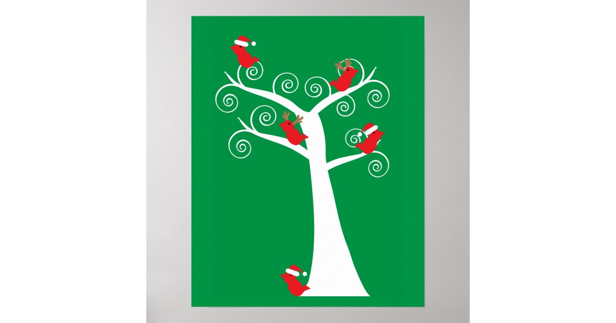 Christmas Birds in a Tree Poster | Zazzle