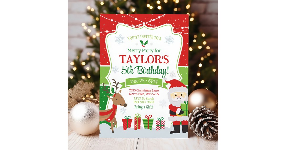 Christmas Birthday Invitation Christmas Party Invitation Zazzle