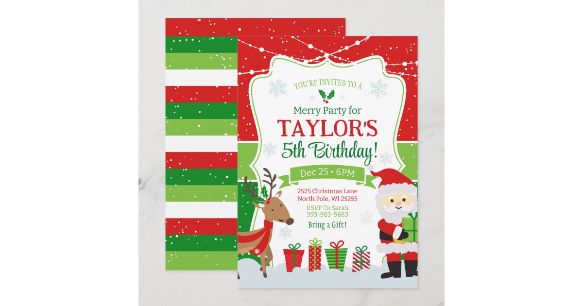 Christmas Birthday Invitation Christmas Party Invitation Zazzle