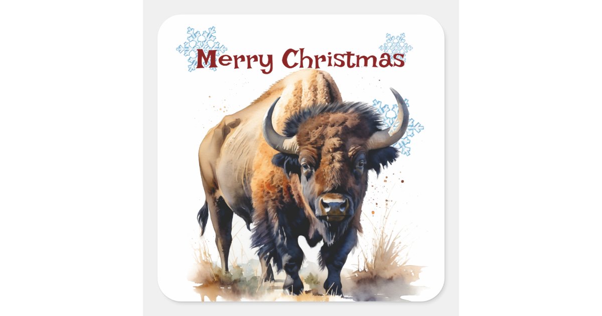 Christmas Bison Buffalo Animal Wildlife Customize Square Sticker | Zazzle