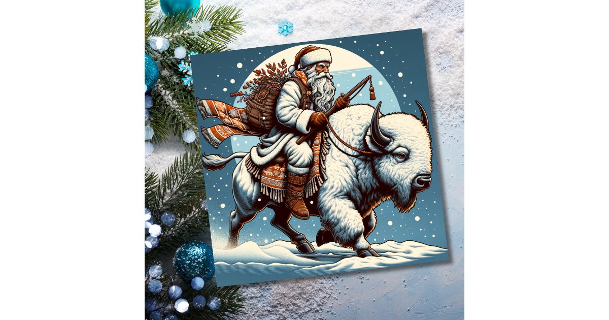 Christmas Bison Buffalo Santa Claus Holiday Card | Zazzle
