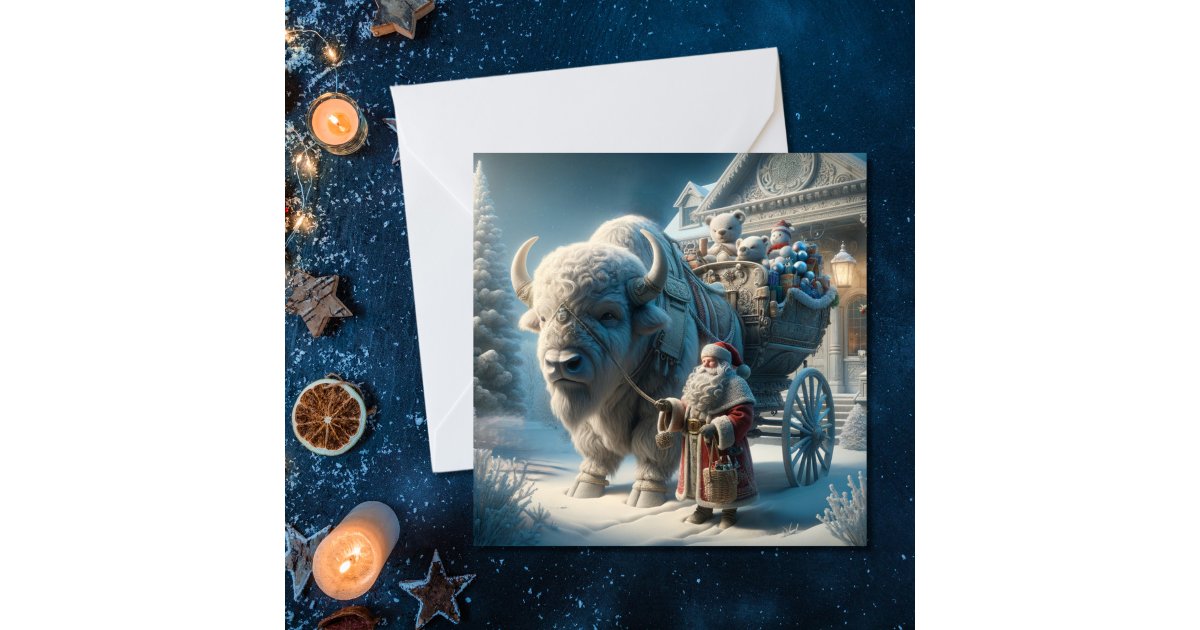 Christmas Bison Buffalo Santa Claus Holiday Card | Zazzle