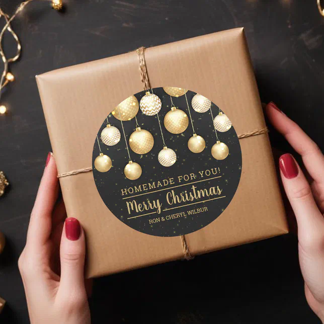 Christmas Black and Gold Homemade For You Classic Round Sticker | Zazzle