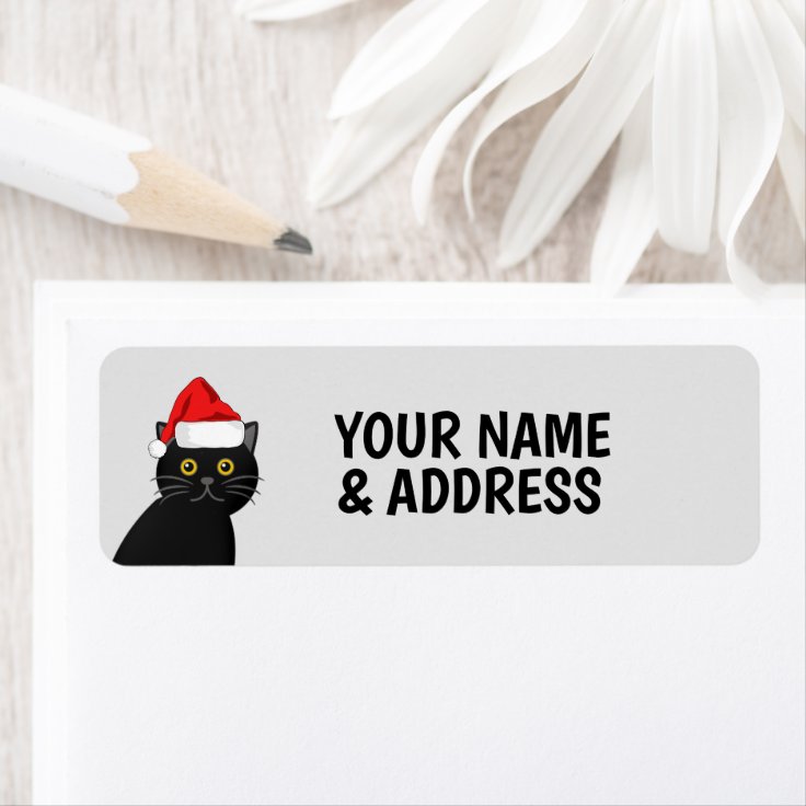 CHRISTMAS BLACK CAT RETURN ADDRESS LABELS | Zazzle