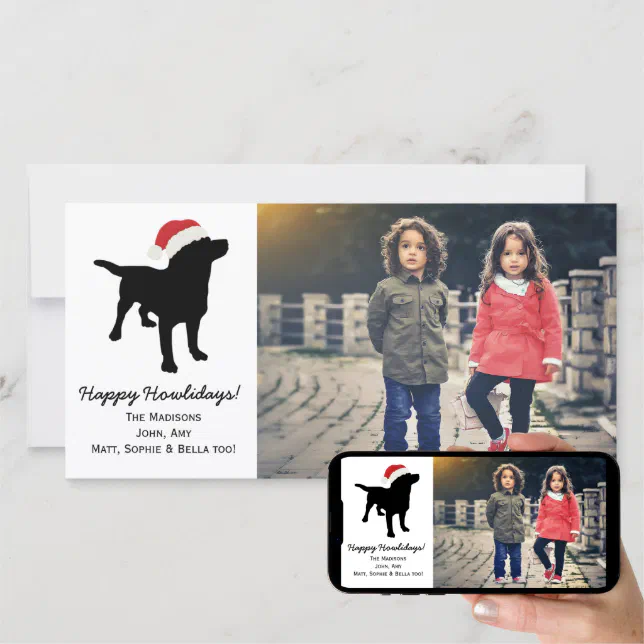 Christmas Black Lab Dog wearing Santa Claus Hat Holiday Card | Zazzle