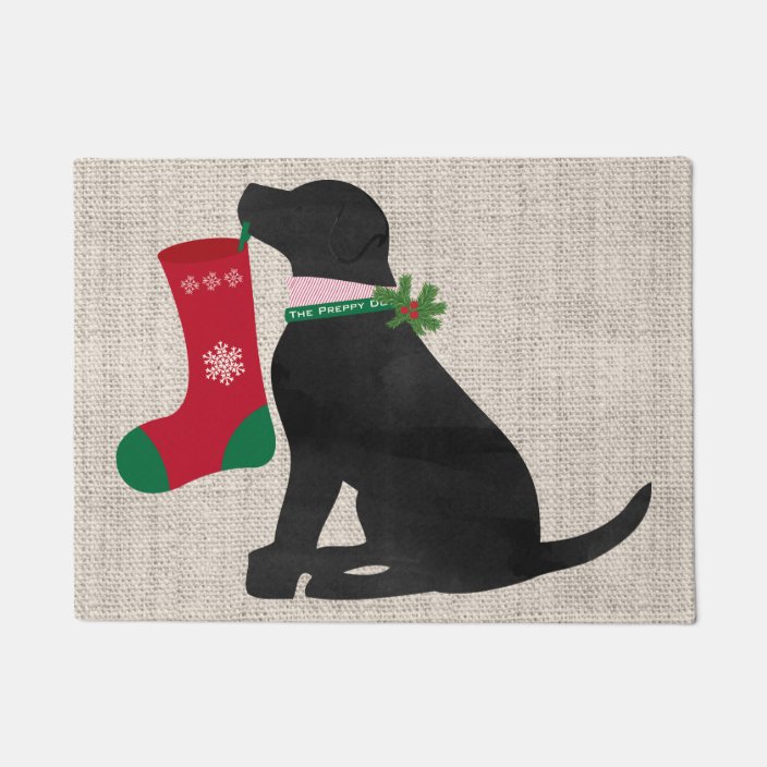 Christmas Black Lab Preppy Dog Doormat | Zazzle.com
