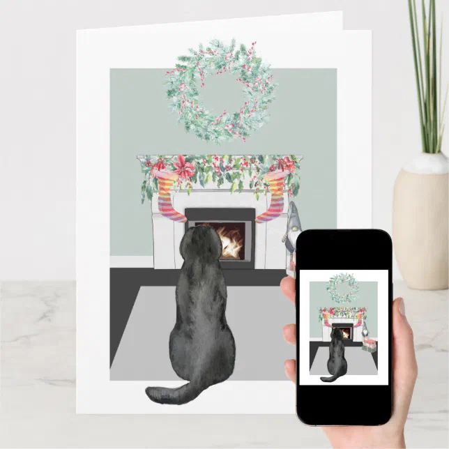 Christmas Black Labrador Dog Fireplace Scene Card | Zazzle