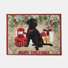 Cute Black Lab Dog with Christmas Santa Claus Hat Doormat | Zazzle.com