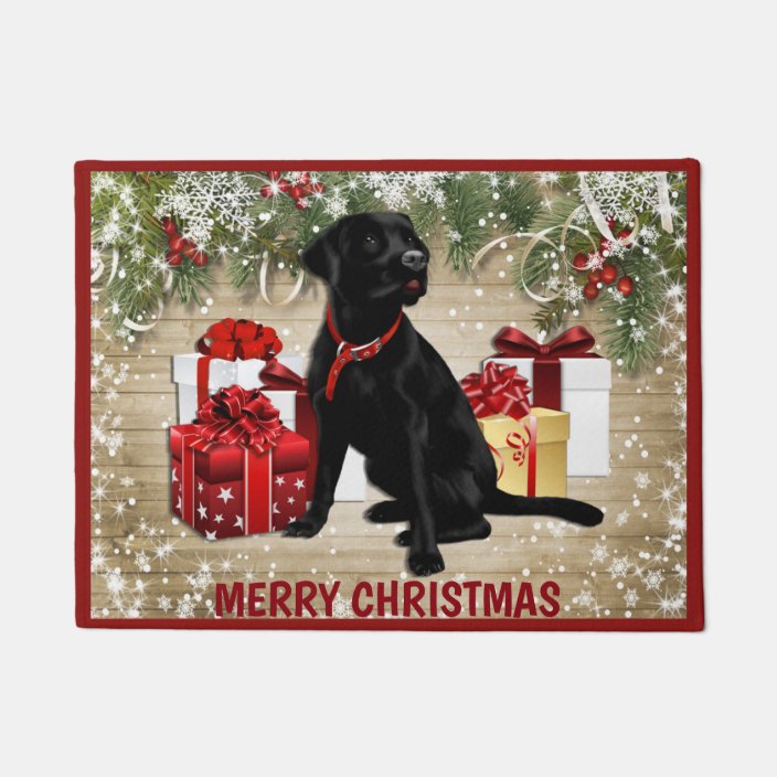 CHRISTMAS BLACK LABRADOR DOORMAT | Zazzle.com