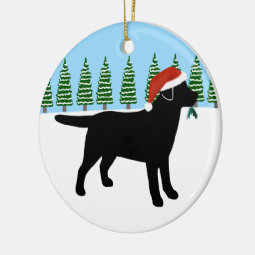 Christmas Black Labrador Santa Hat Ceramic Ornament | Zazzle