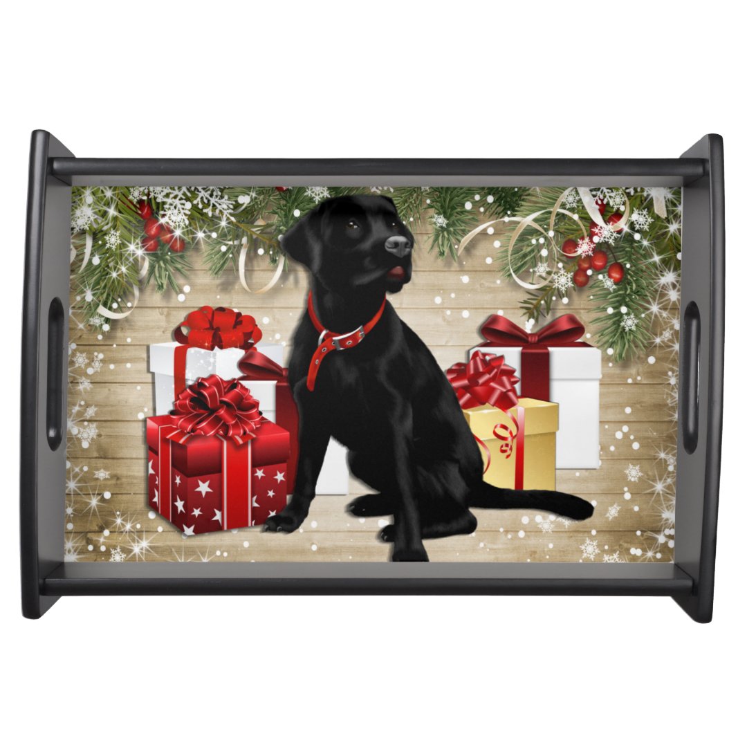 CHRISTMAS BLACK LABRADOR SERVING TRAY | Zazzle