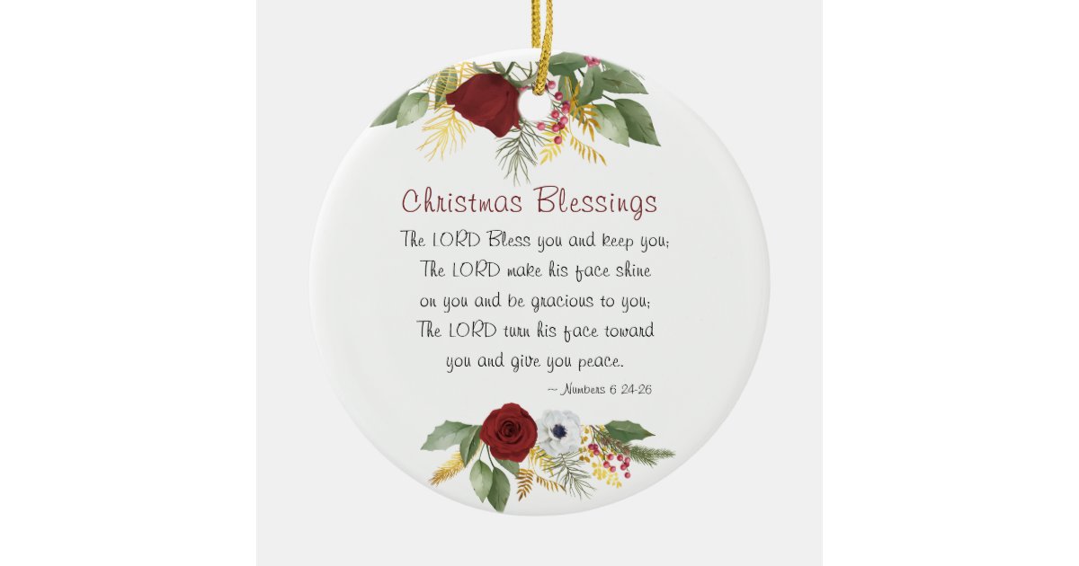 Christmas Blessings Lord Bless You Winter Floral Ceramic Ornament | Zazzle