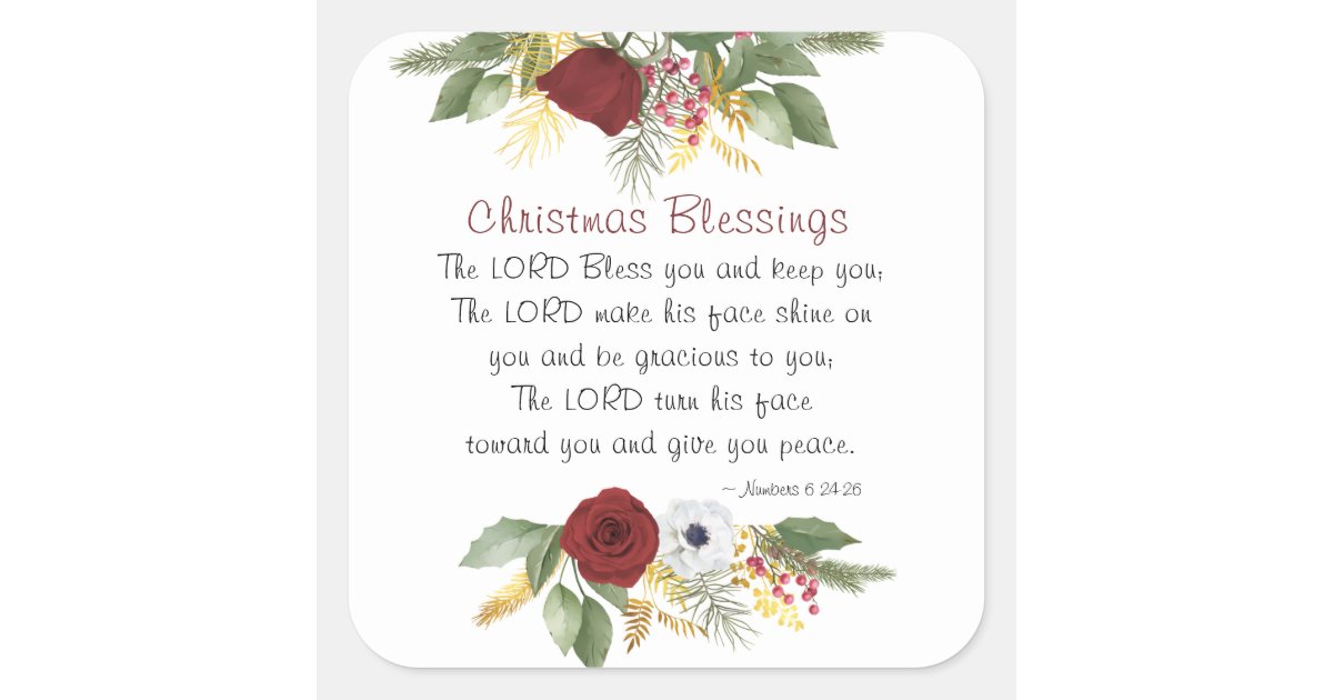 Christmas Blessings Lord Bless You Winter Floral Square Sticker | Zazzle