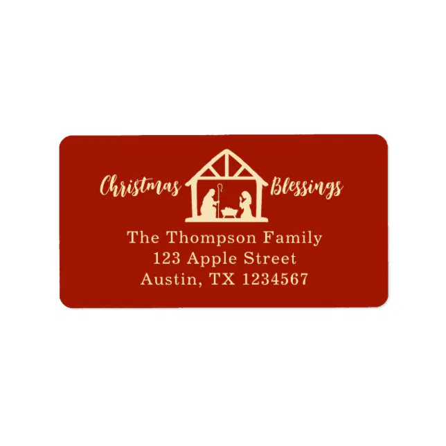 Christmas Blessings Nativity Gold Typography Label | Zazzle