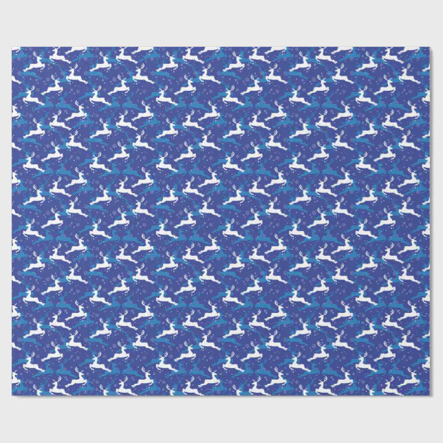 Christmas Blue and White Jumping Deer Wrapping Paper | Zazzle