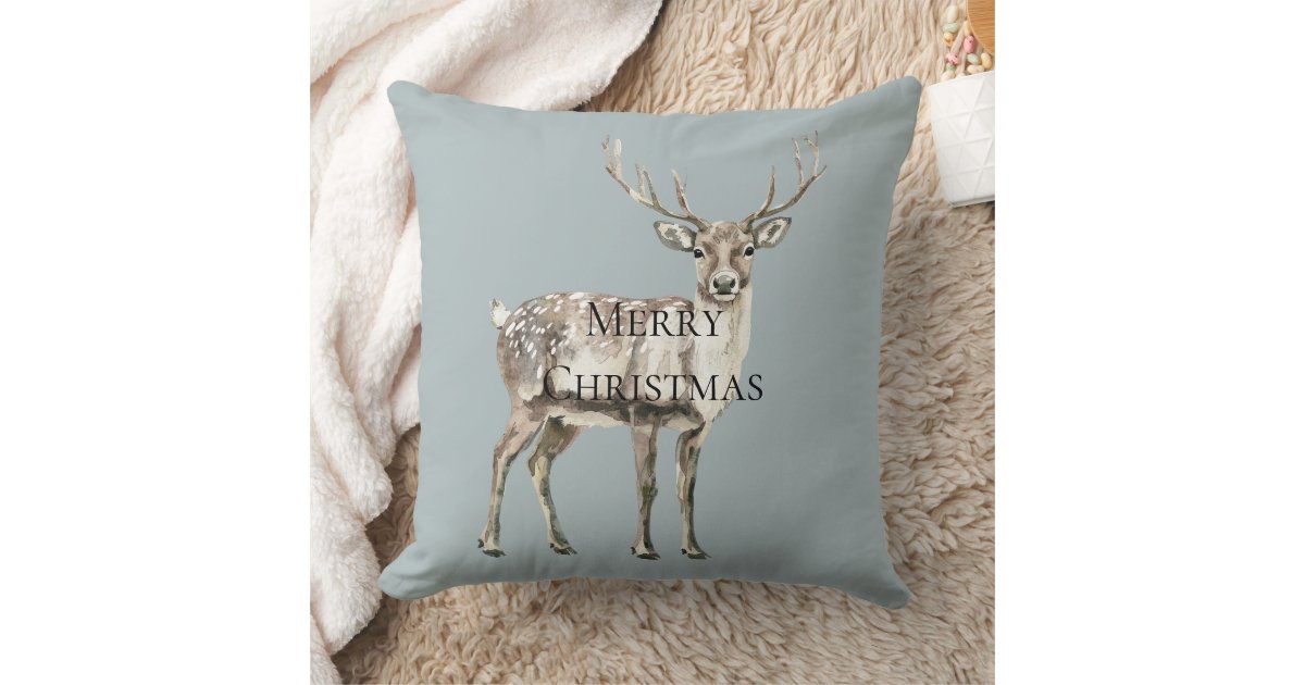 Christmas Blue Rustic Deer Throw Pillow | Zazzle