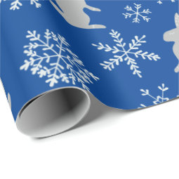 Christmas Blue Snowflakes and Bunnies Wrapping Paper | Zazzle