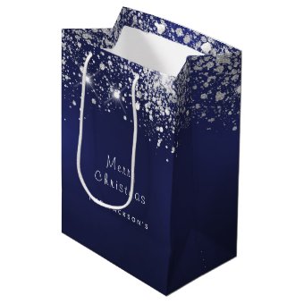 Christmas blue white glitter dust silver medium gift bag | Zazzle