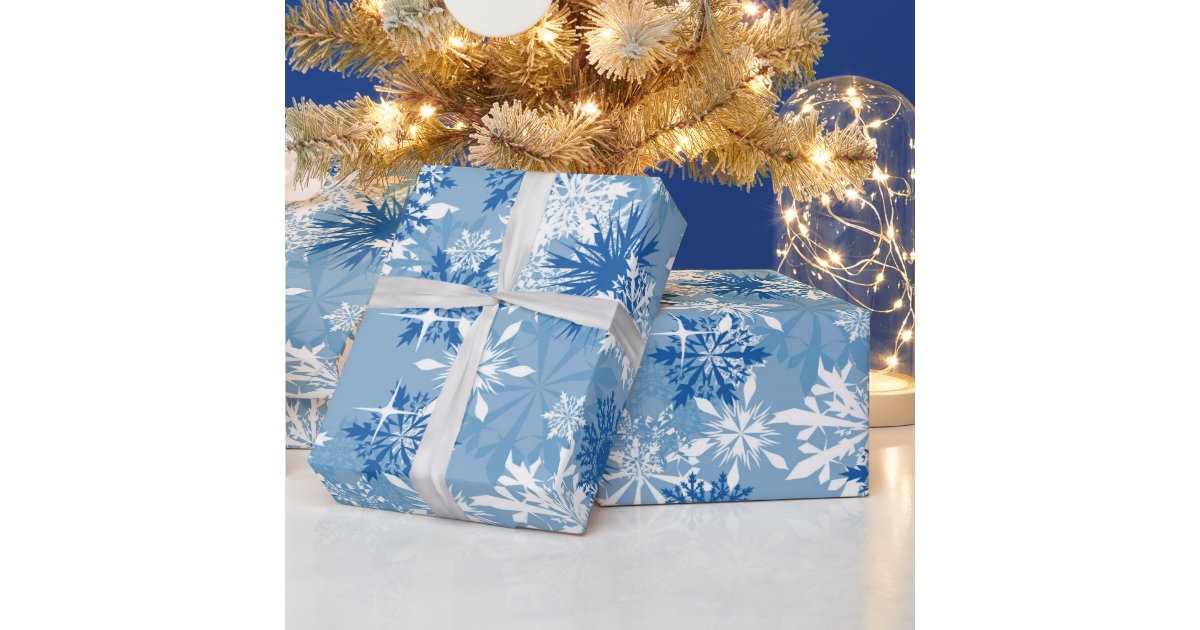 Christmas blue white snowflake pattern wrap wrapping paper | Zazzle